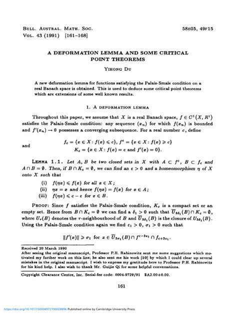 Div Class Title A Deformation Lemma And Some Critical Point Theorems