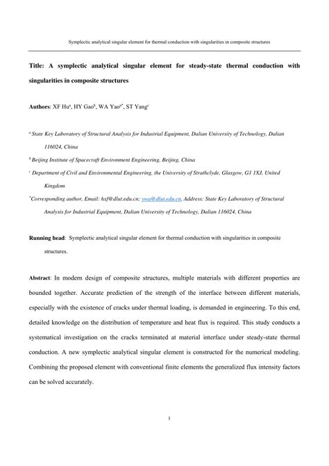 pdf a symplectic analytical singular element for steady state thermal