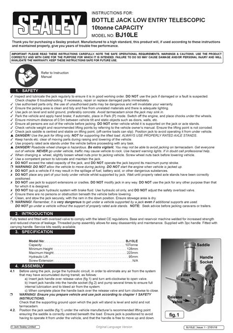 Sealey Bj10le Instructions Pdf Download Manualslib