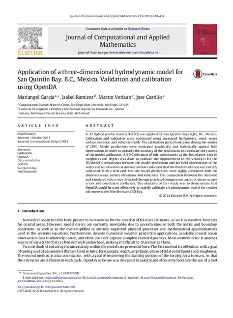 Pdf Data Assimilation For An Operational System In San Quintin Bay