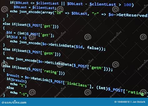 Programming Code On Black Screen Blue Text Stock Photo Image Of Abstract Operation 184848818