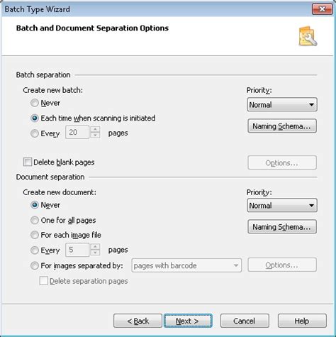 Setting Up Document And Batch Separation Options