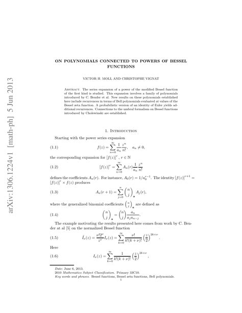 Pdf On Polynomials Connected To Powers Of Bessel Functions