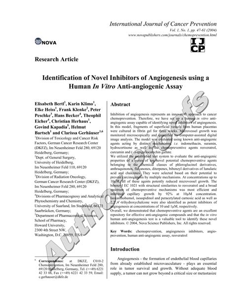 Pdf Identification Of Novel Inhibitors Of Angiogenesis Using A Human