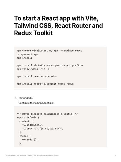 To Start A React App With Vite Tailwind Css React Router And Redux