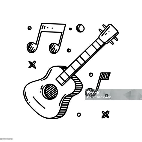 기타 라인 아이콘 스케치 디자인 픽셀 완벽 편집 가능한 스트로크 기타리스트 재즈 음악 음악 음표 가수 기타 현악기에 대한 스톡