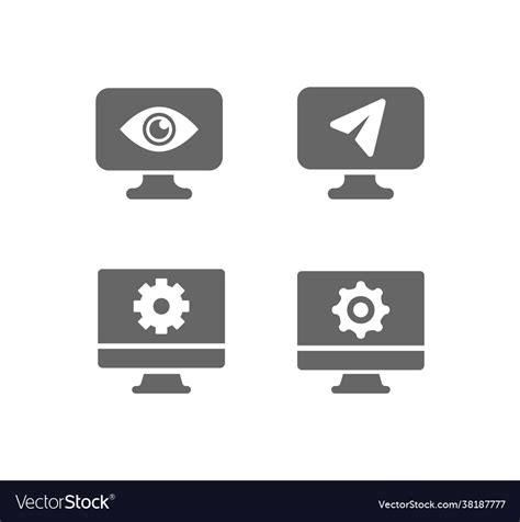 Computer Monitor Screen Line Icon Set Royalty Free Vector