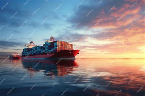 Premium Ai Image Container Cargo Freight Ship In The Calm Sea Ai