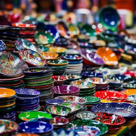 Colorful Traditional Handmade Pottery At The Stand In Medina Market