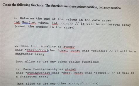 Solved Create The Following Functions The Functions Must