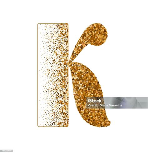 모래 효과 점묘 질감 벡터 일러스트 레이 션 둥근 색종이 점 그런 지 패턴 얼룩덜룩 한 혼돈 입자 기하학적 이미지 황금 혼돈 도트 Abc로 장식 된 라틴 알파벳의 문자 K