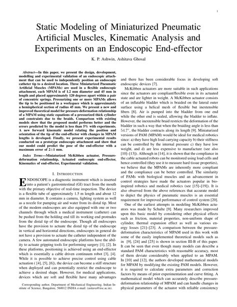 Pdf Static Modeling Of Miniaturized Pneumatic Artificial Muscles Kinematic Analysis And