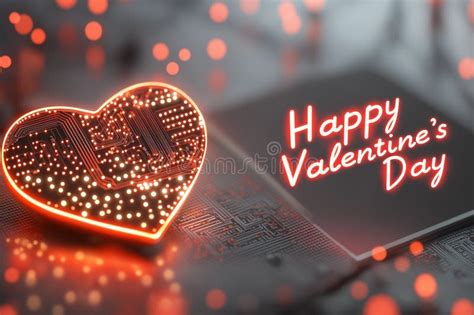 Glowing Red Digital Heart With Microchip Patterns Sits On Circuit Board Stock Illustration