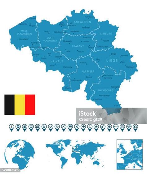 Belgique Carte Détaillée Du Pays En Bleu Avec Les Villes Les Régions
