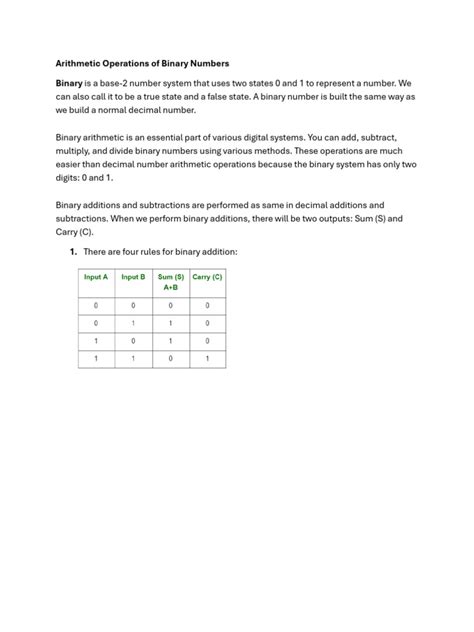 Binary And Hexadecimal Arithmetic Guide Pdf Division Mathematics