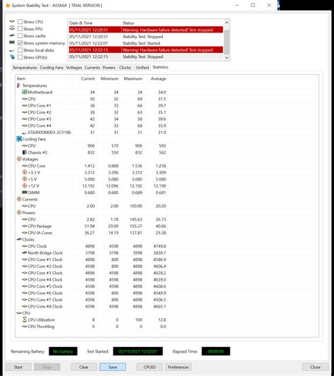 Warning Hardware Failure Detected Test Stopped Benchmarking System Performance AIDA