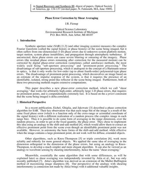 Phase Error Correction By Shear Averaging The Institute Of Optics