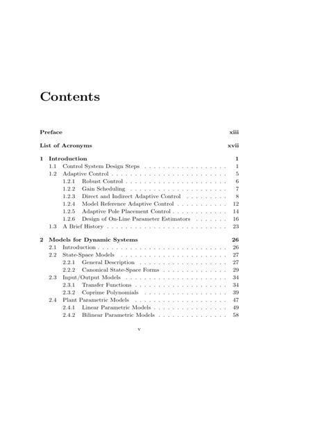adaptive control systems table of contents