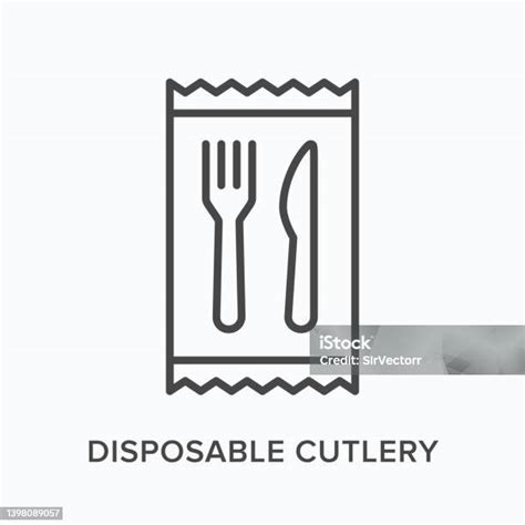 일회용 칼 붙이 플랫 라인 아이콘입니다 포크와 나이프의 벡터 개요 그림 플라스틱 식기를위한 검은 얇은 선형 픽토그램 0명에 대한 스톡 벡터 아트 및 기타 이미지 Istock