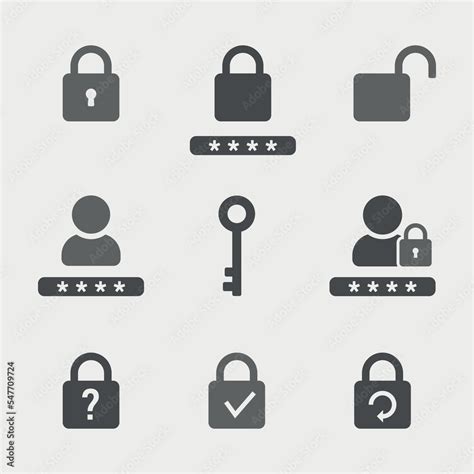 Password Icon Set Account Protection Security Key Danger Warning