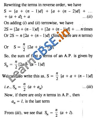 Arithmetic Progressions Notes CBSE Class Maths Ncertlibrary