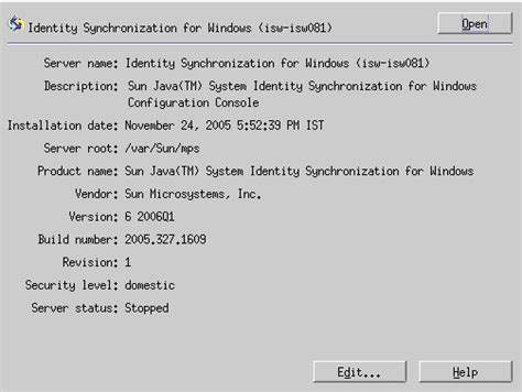 opening the identity synchronization for windows console sun java