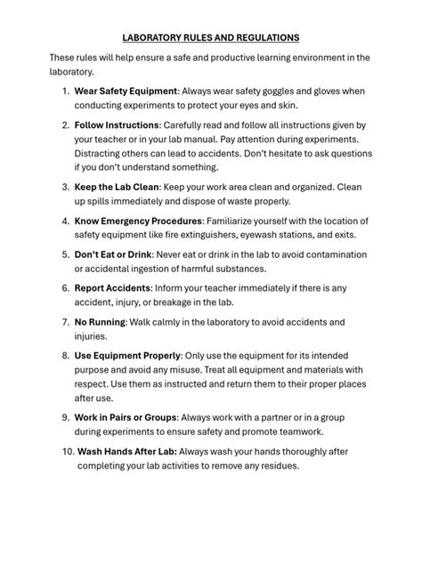 Laboratory Rules And Regulations Pdf