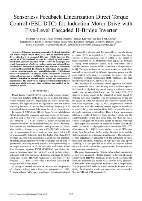 Pdf Sensorless Feedback Linearization Direct Torque Control Fbl Dtc For Induction Motor