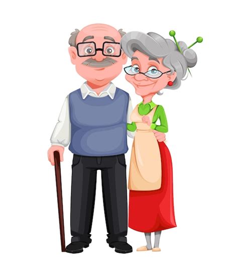Personajes De Dibujos Animados Alegres Abuela Y Abuelo Vector Premium