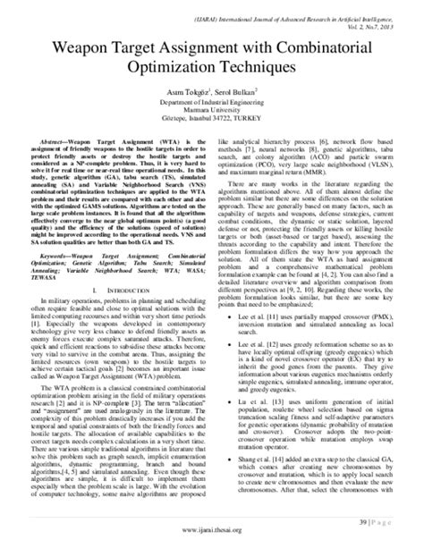 Pdf Weapon Target Assignment With Combinatorial Optimization