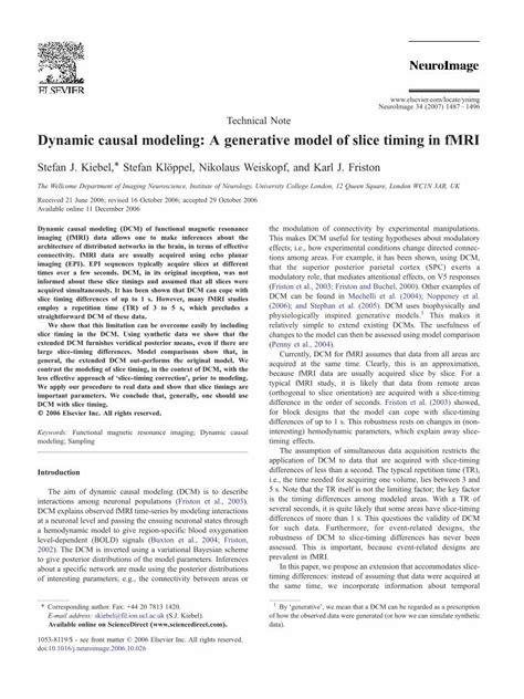 Pdf Dynamic Causal Modeling A Generative Model Of Slice Timing In