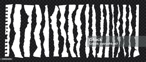 찢어진 종이 가장자리 가장자리가 찢어진 사실적인 찢어진 종이 스트립 비디오 전환 효과를 위한 흰색 찢어진 종이 시트 투명한 배경에 설정된 벡터 격리 Diy에 대한 스톡 벡터