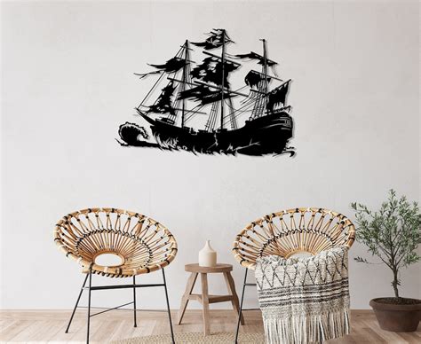 Metal Pirate Ship Wall Decor Vintage Viking Ship Art Metal Ship Wall