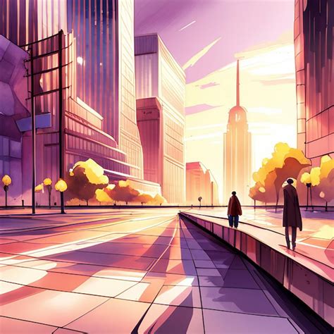 An Anime Illustration Of Two People Walking In A City Premium Ai