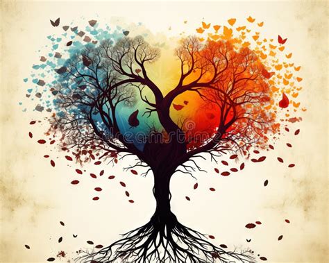 Tree With Root Over A Heart Shape Stock Illustration Illustration Of Surreal Shape