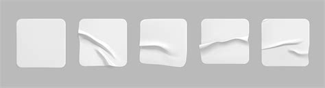 흰색 사각형 붙어 스티커 는 세트를 조롱 흰색 접착제 정사각형 종이 또는 구겨진 효과가있는 플라스틱 스티커 라벨 빈 템플릿