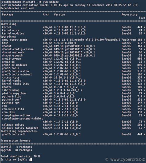 centos 8 9 update installed packages for security nixcraft