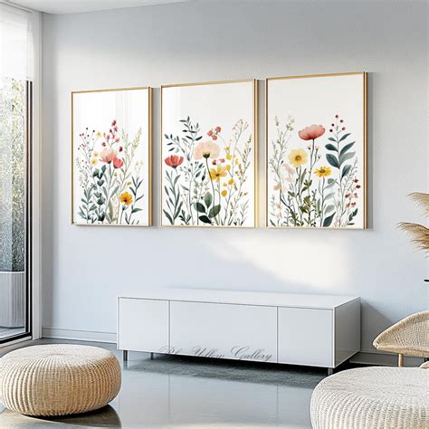 Summer Wildflower Botanical Wall Art Set Of 3 Print Boho Floral Print