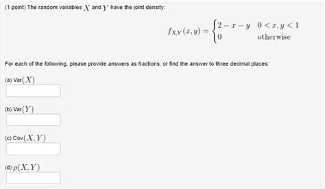 Solved Point The Random Variables X And Y Have The Joint Chegg