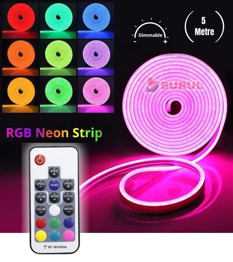 5 Metre 20 Renk Rf Kumandalı Renk Değiştiren Rgb Neon Led Şerit Işık