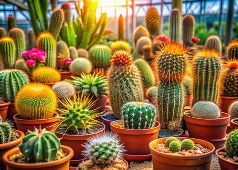A Vibrant Collection Of Desert And Tropical Succulents In Greenhouse Pots A Stunning Indoor
