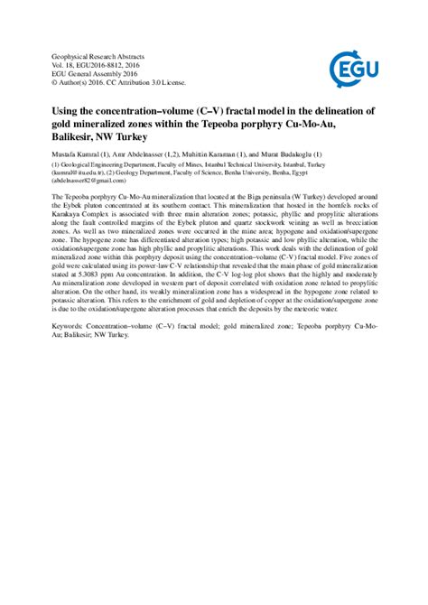 Pdf Using The Concentration Volume C V Fractal Model In The Delineation Of Gold Mineralized