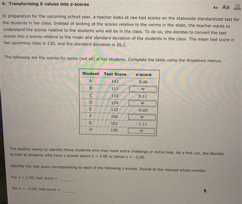 Solved 4. Transforming X values into z-scores Aa Aa In | Chegg.com