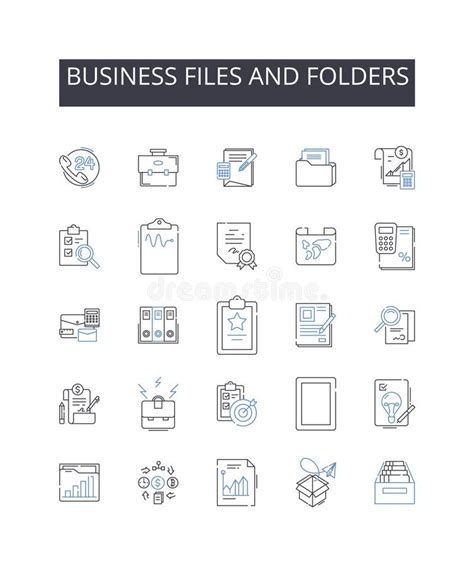 Business Files And Folders Line Icons Collection Work Documents Corporate Papers Company