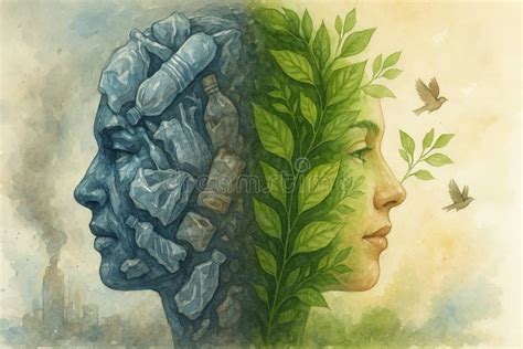 Plastic To Nature Ai Symbolic Banner For Environment Day Stock Illustration Illustration Of