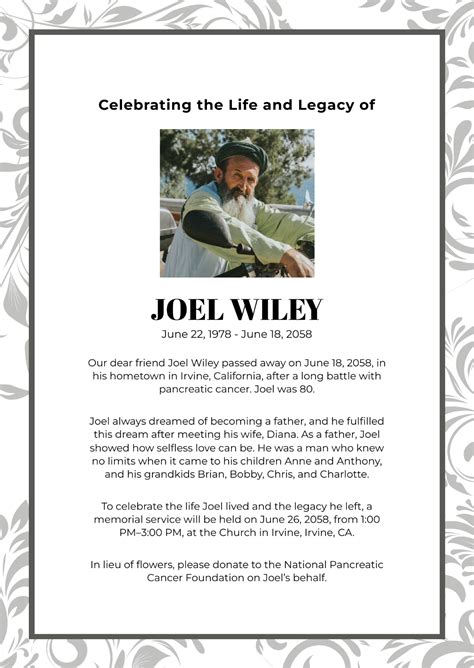 Free Obituary Card Templates Editable And Printable