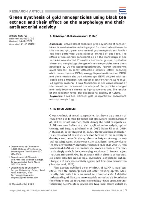 Pdf Green Synthesis Of Gold Nanoaprticles Using Black Tea Extract And
