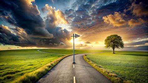 Premium Photo Surreal Landscape With A Split Road And Signpost Arrows Showing Two Different