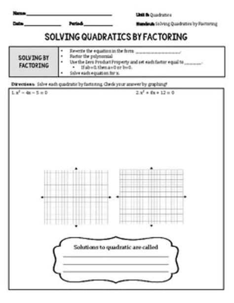 Solving Quadratic Equations By Factoring Guided Notes Practice