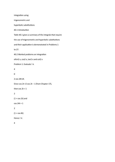 Integration Using Trigonometric Substitutions Integration Using Trigonometric And Hyperbolic